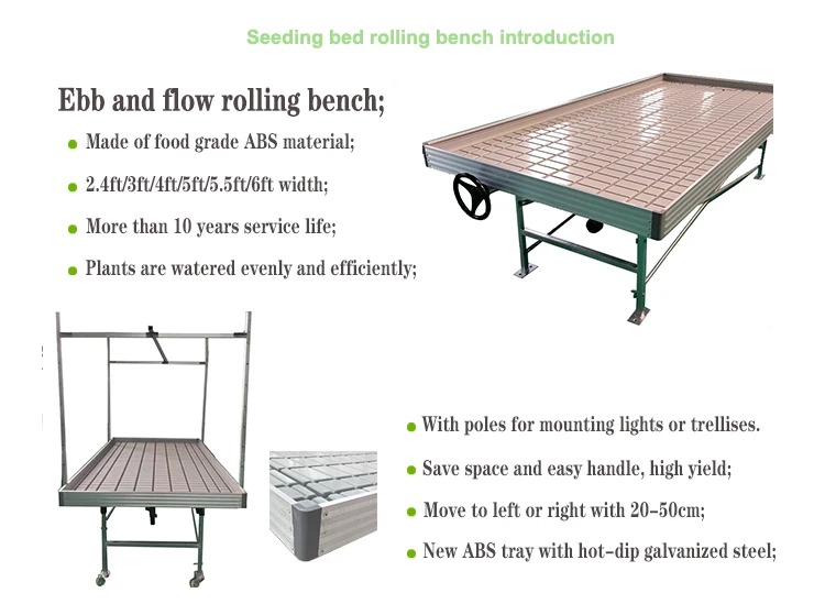 Movable Ebb And Flow/flood Greenhouse Rolling Bench System Rolling Grow Bed Seeding Nursery Bed ...