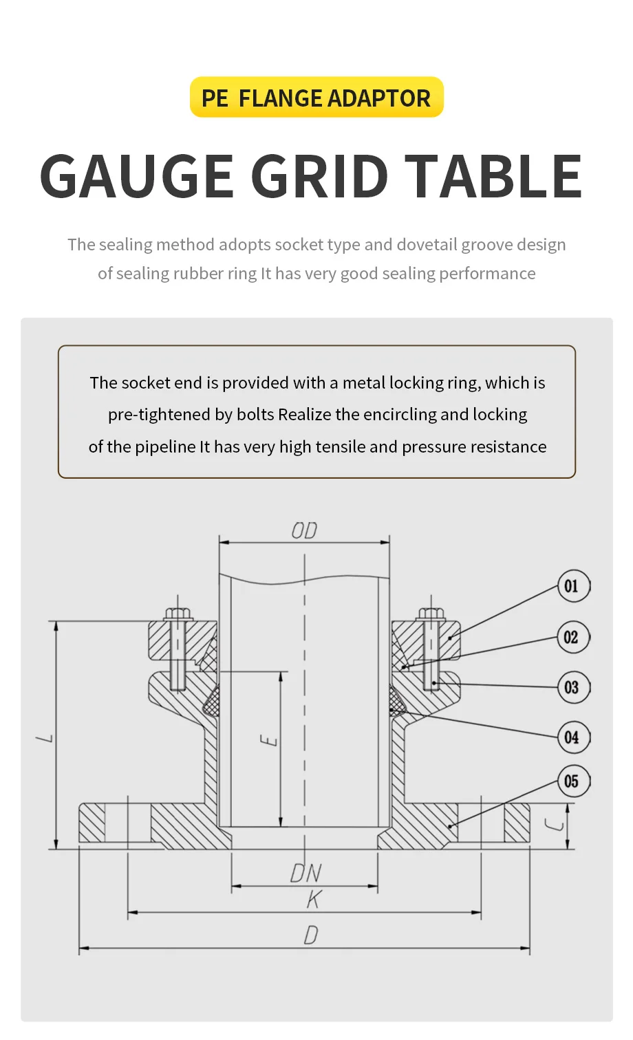 Dn50-dn300 Ductile Iron Restraint Flange Adaptors For Pe Pipe - Buy ...