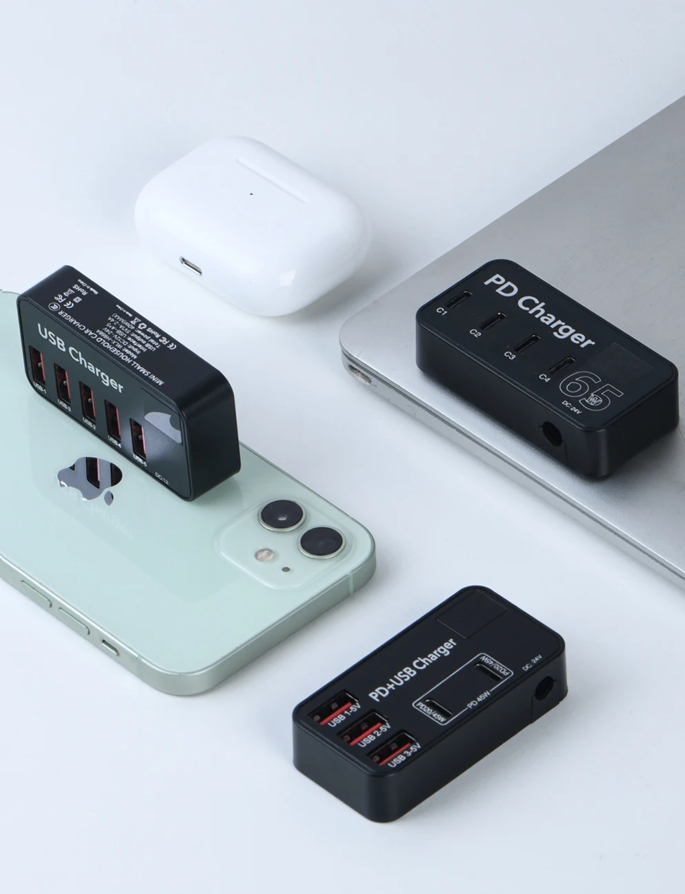 Usb Charger Led Display Universal Phone Desktop Eu Us Uk Plug 60w Pd ...