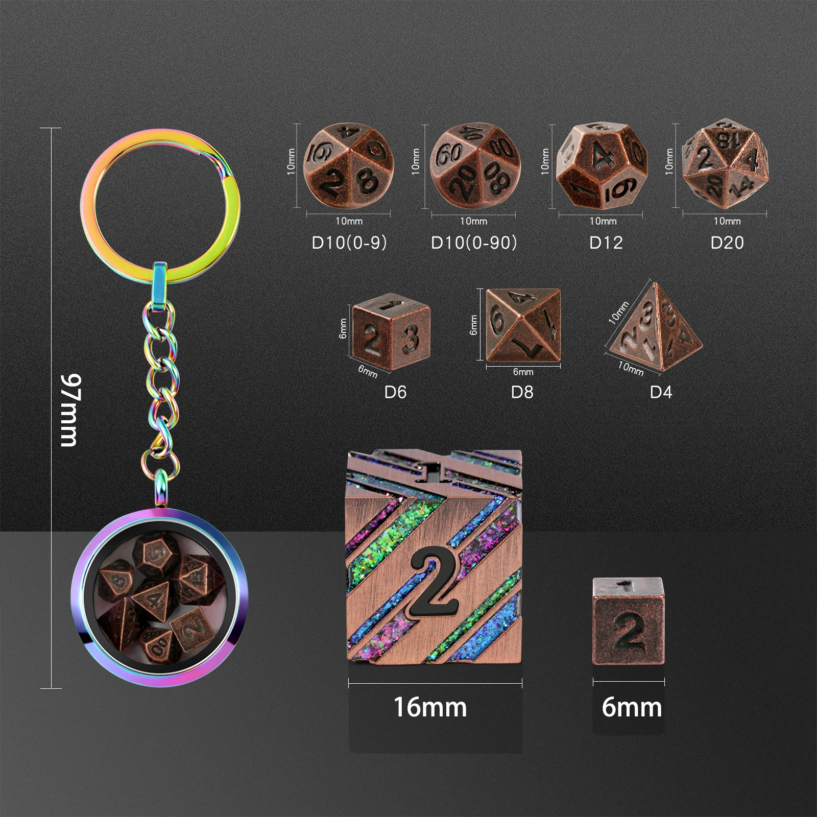 6mm Metal Mini Dice Dnd with Keychain Tiny Small Metal Dice Set D&D ...