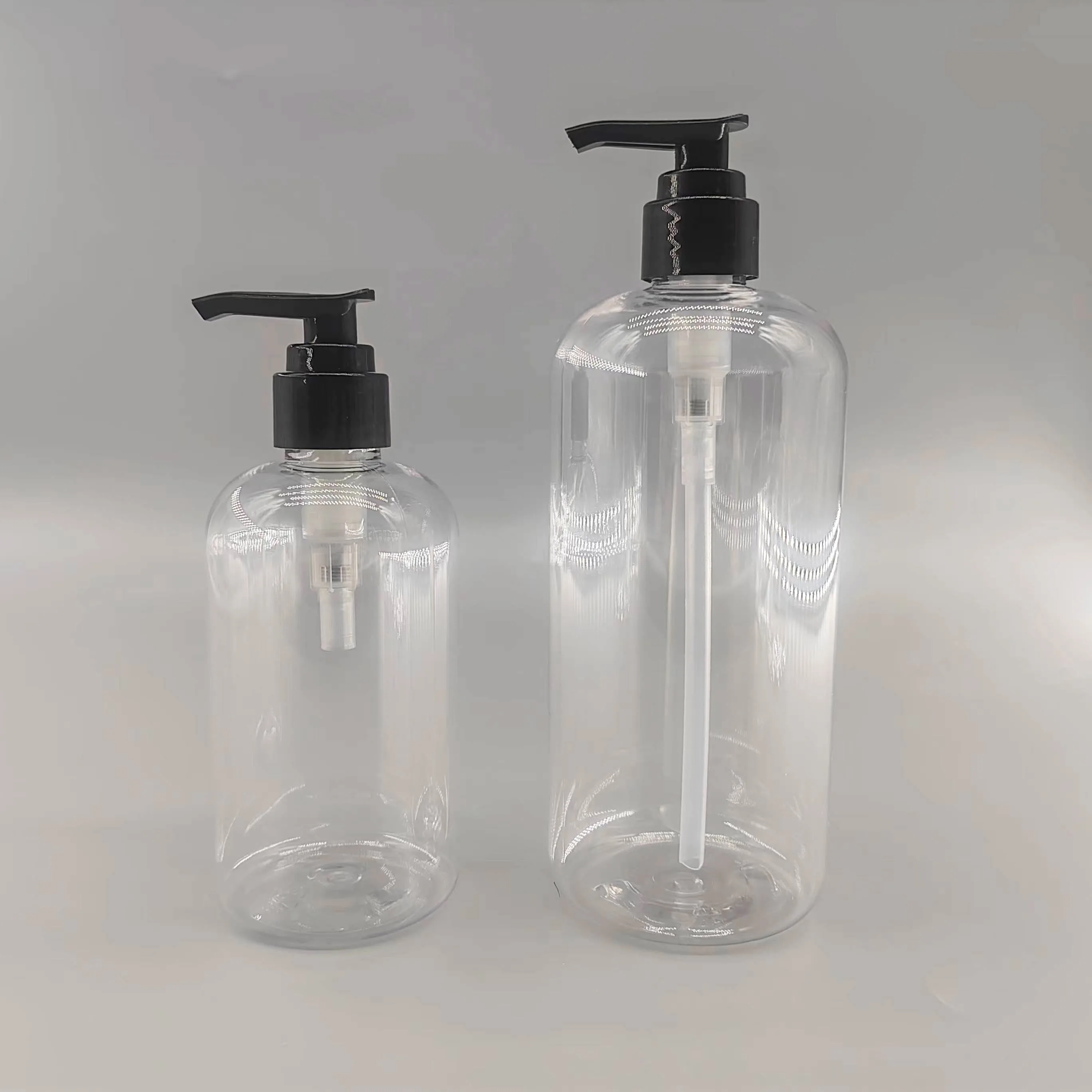 Wholesale Custom Boston Round Pump Bottle Black Amber PET with Black ...