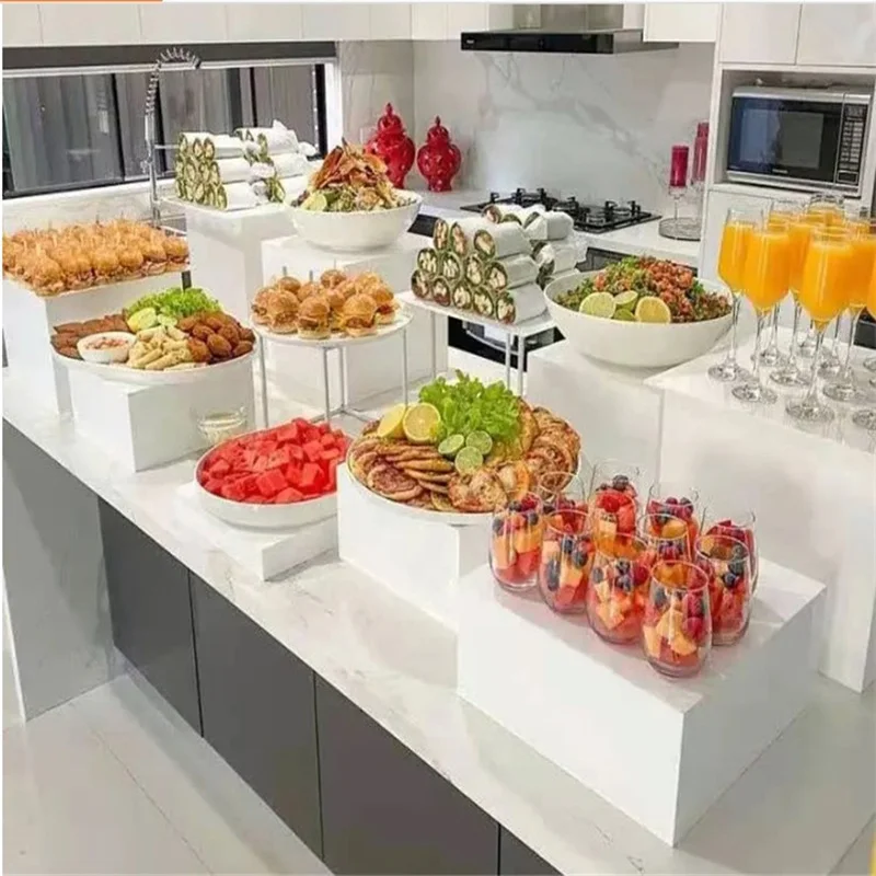 Set Of 8 White Acrylic Buffet Food Display Risers Cubes Acrylic Cake ...