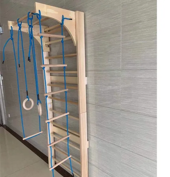 Indoor Wood Swedish Ladder Gym Wall Bars with Wall Mounted Pull Up Bar ...