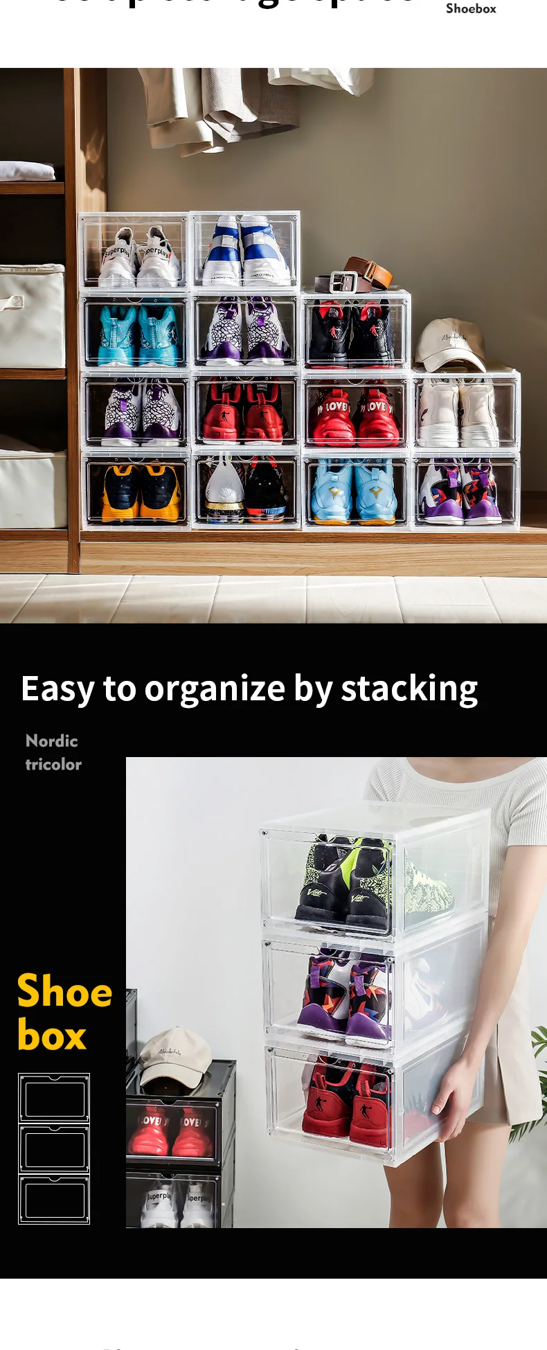 Wholesale Stackable Clear Drop Front Door Plastic Storage Shoe Boxes ...