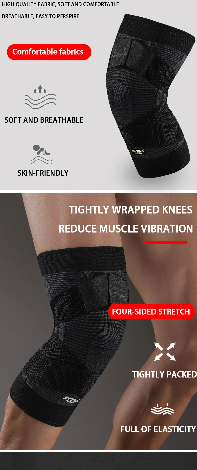 JINGBA Knee Braces - Durable, Adjustable Sports Protection