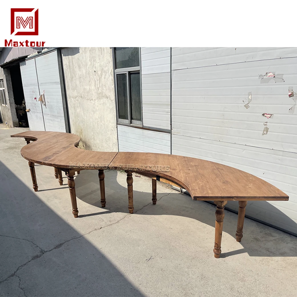 Luxurious Rustic Curved Serpentine Farm Harvest Dining Table Outdoor ...