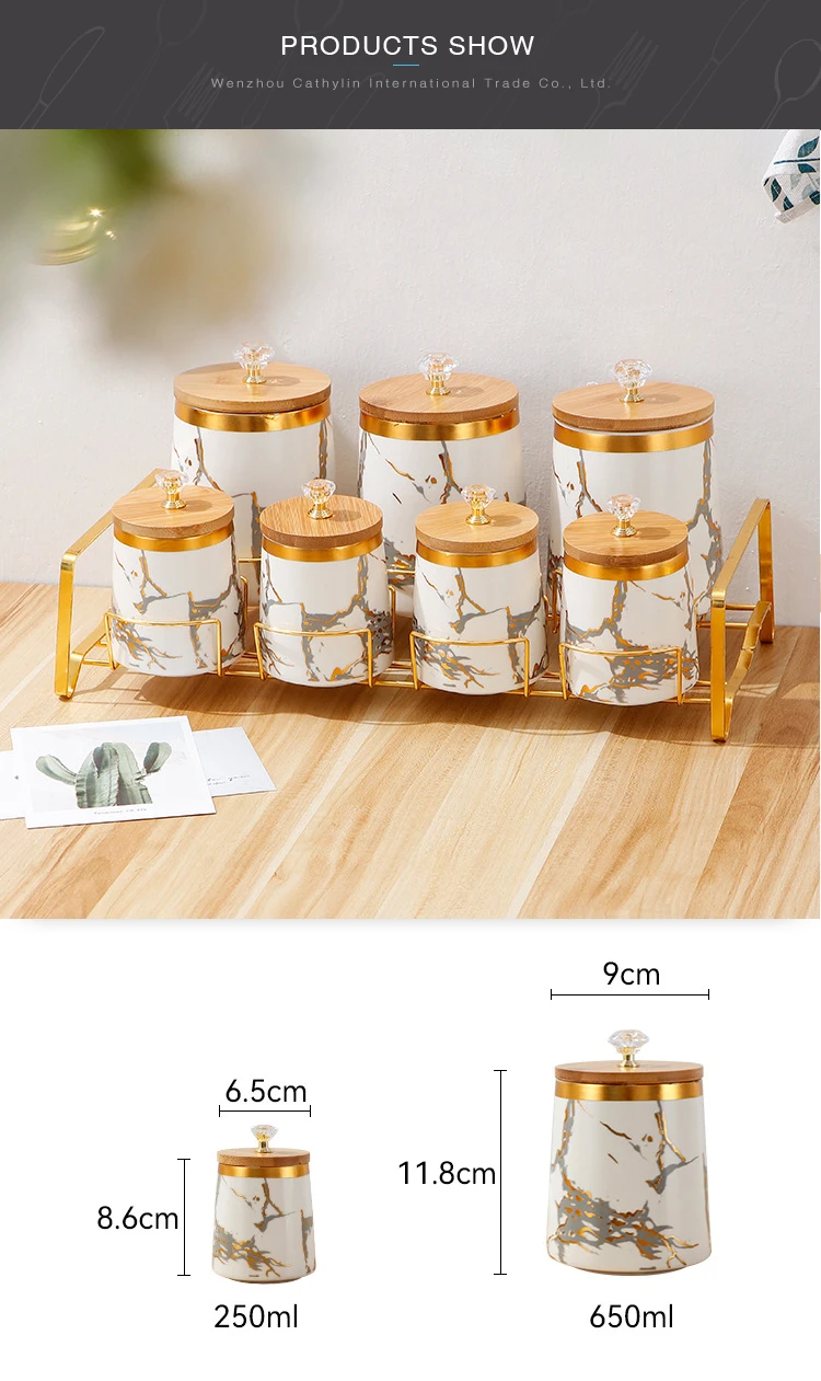 Luxury Gold Marble Seasoning Condiment Container Set Kitchen Ceramic ...