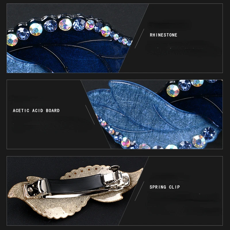 Korean Multi Color Women Hairpin Rhinestone Leaves Spring Hairclip ...
