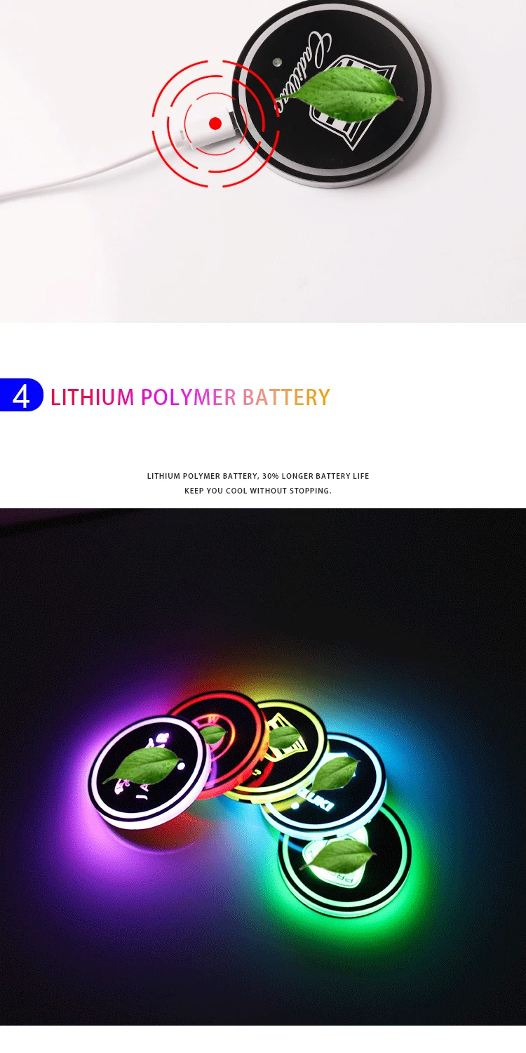 Car Luminous Water Coaster Usb Charging Seven-color Led Anti-skid ...
