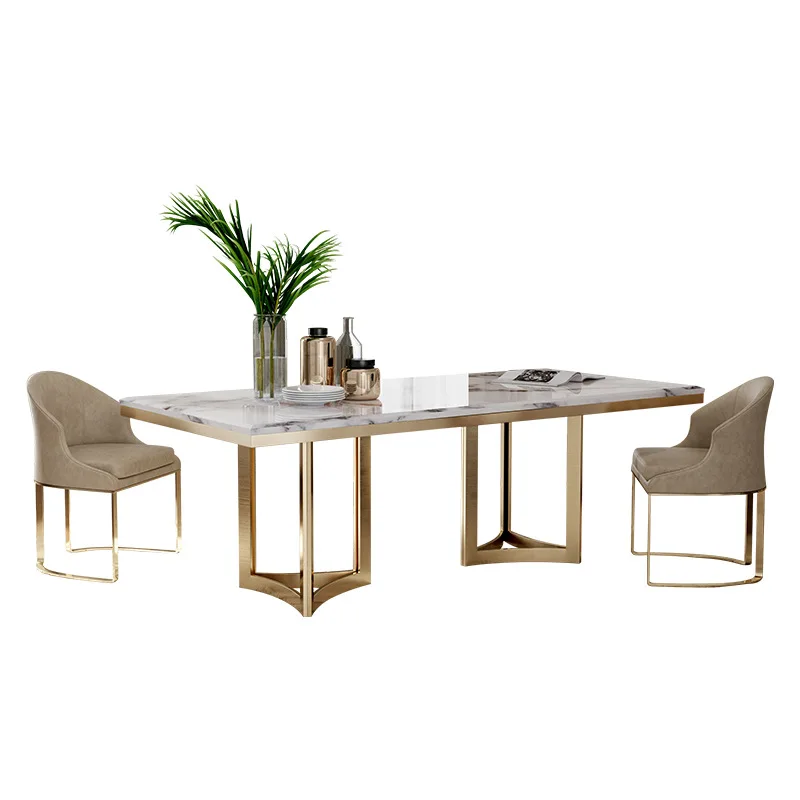 Luxury Marble Dining Table Set with Polished Surface & Golden Legs ...