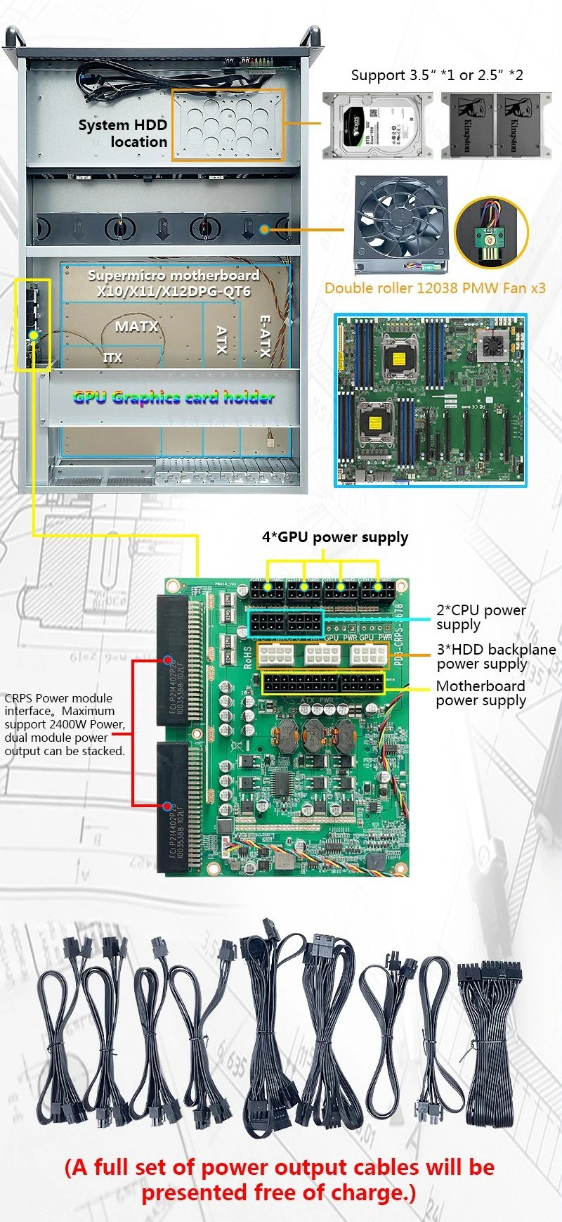 Zhenloong 4 GPU Server Rack Case 4U - 12 Bay Hard Drive Chassis