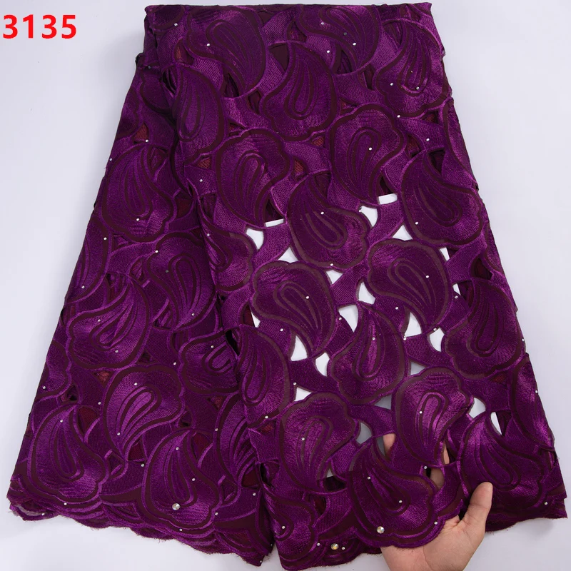 3135 Wine African Dry Lace Fabric with Stones 2023