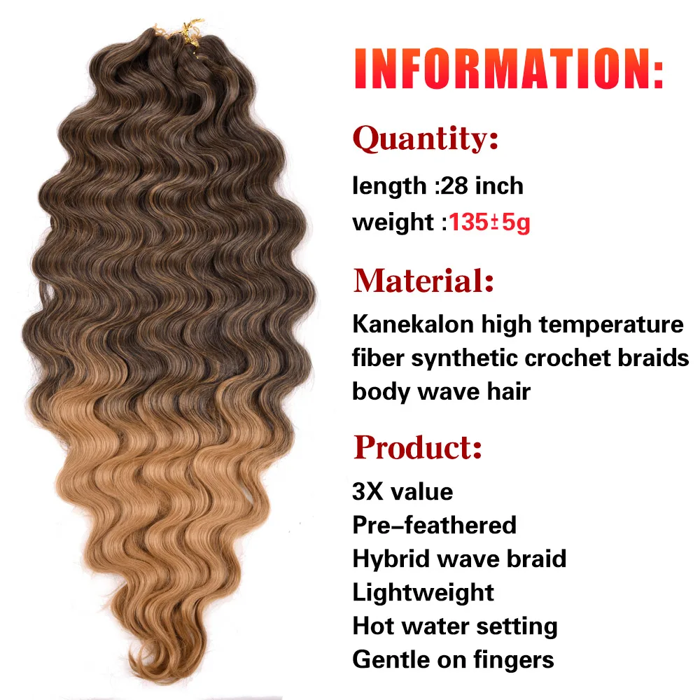Wholesale Body Wave Crochet Braiding Hair Pre Feathered Hybrid 28inches ...