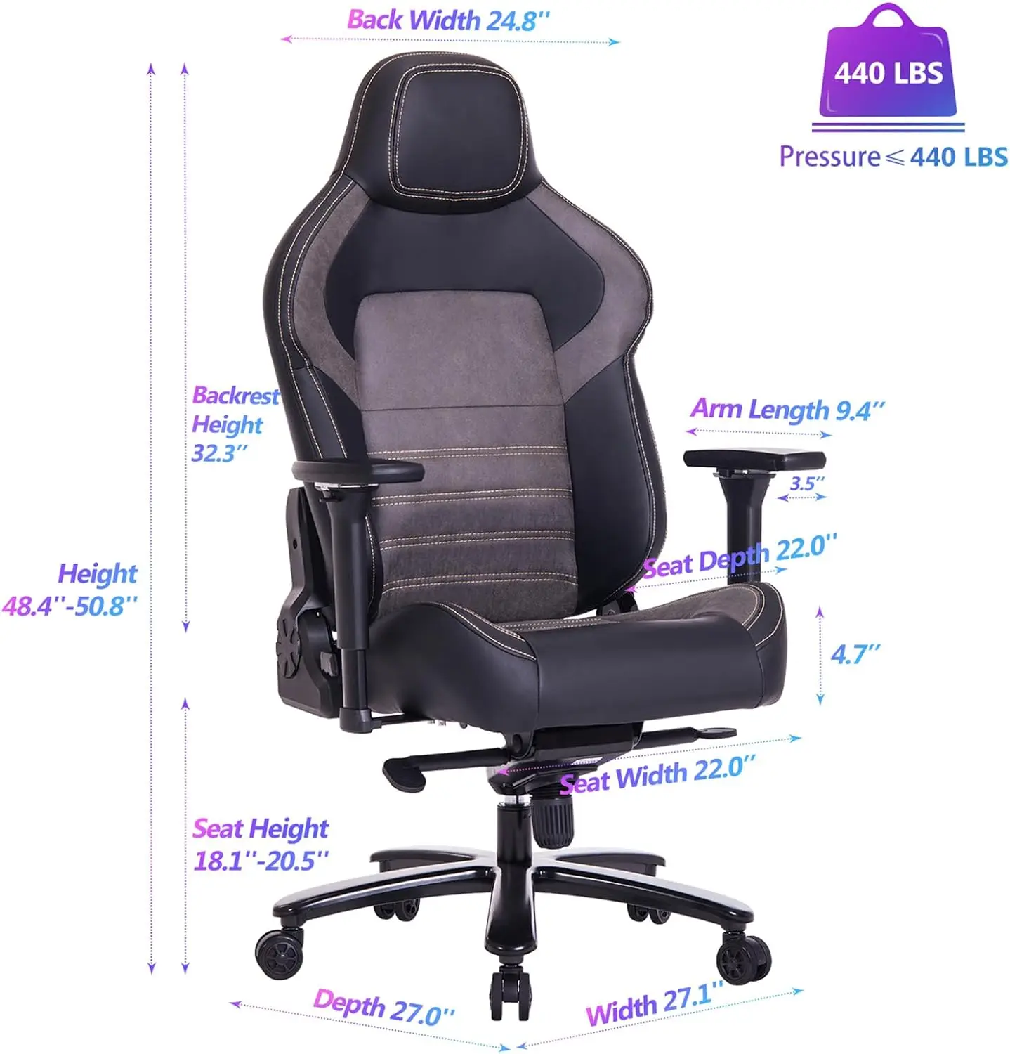 4d Adjustable Ergonomic High Back Racing Computer Gamer Chair 440lb ...