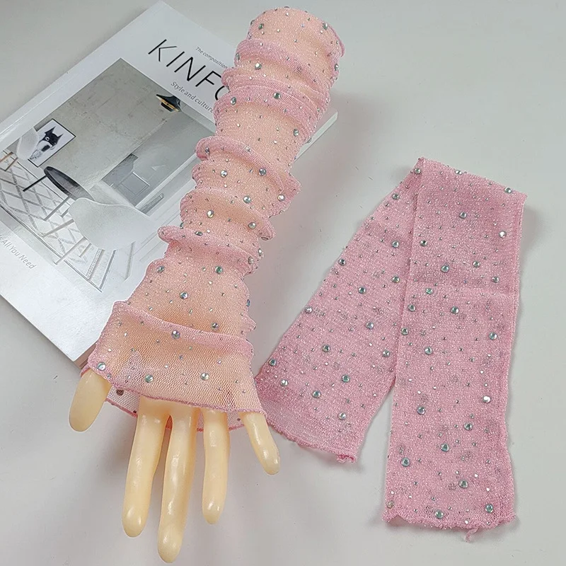 Rhinestone Gloves Fishnet Gloves Glitter Sparkle Long Mesh Arm Sleeve ...