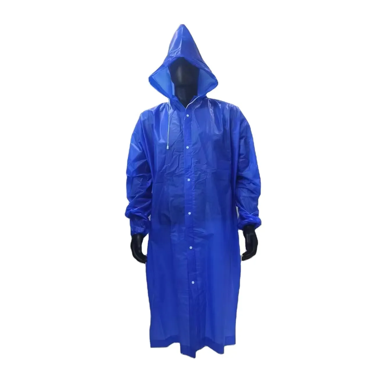0.12mm Thickness Peva Rain Jacket Hoodie Buttons Front Long Sleeve Rain Coat Outdoor Portable ...