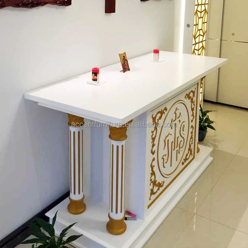 Modern White Wooden Sacrificial Table for Church Altar