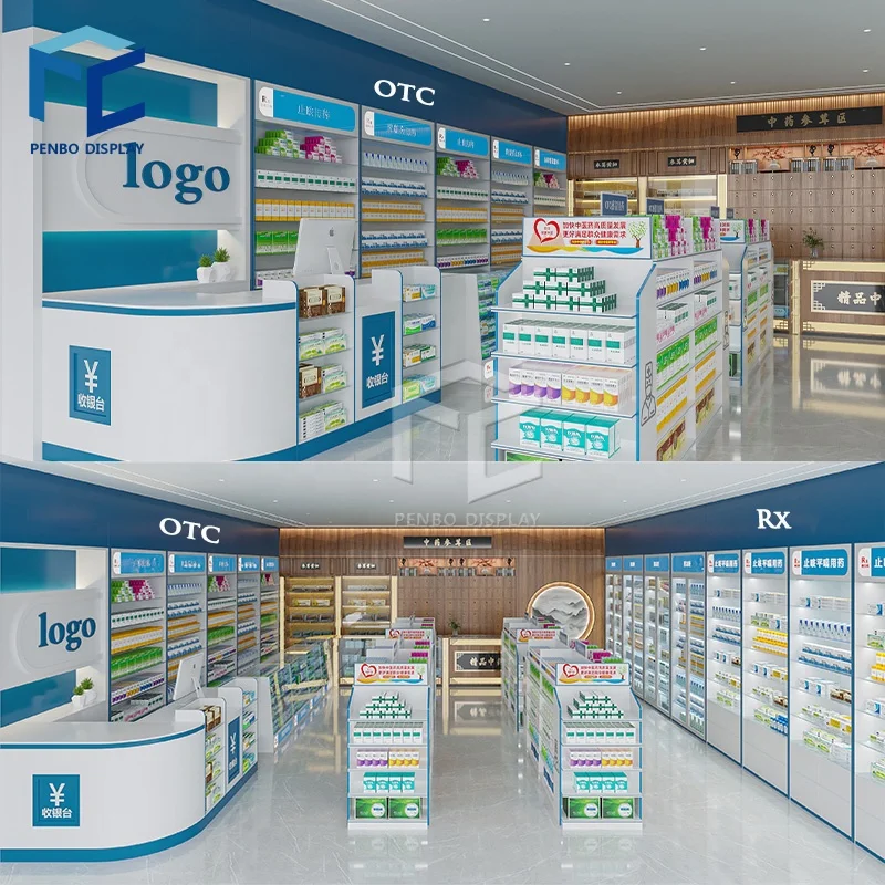 Modern Wooden Pharmacy Wall Cabinet Shelf for Custom Retail Design ...