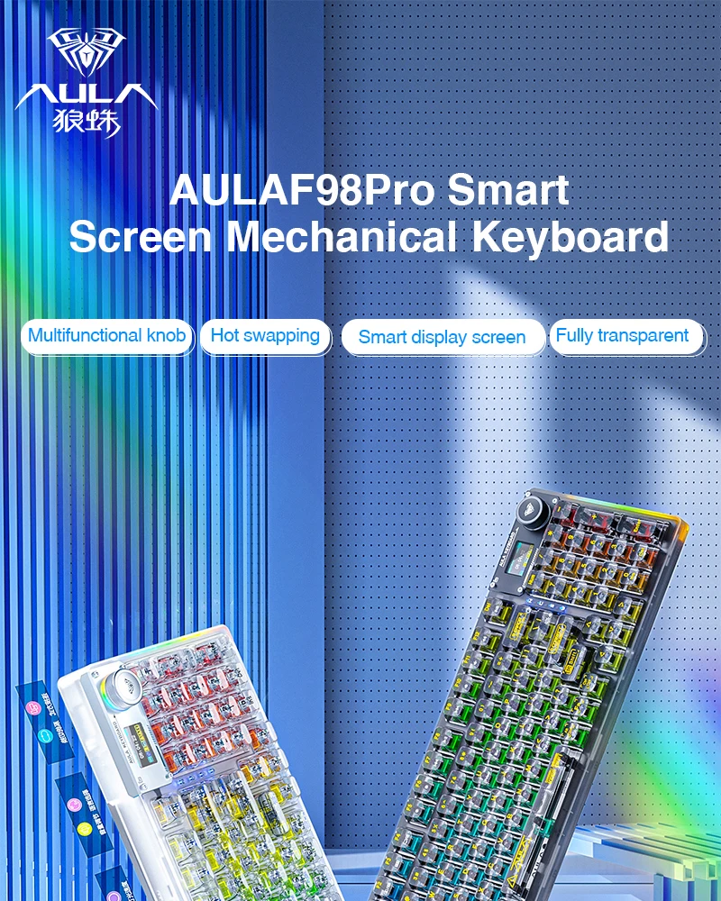 AULA F98PRO Custom PBT Wireless RGB Blue Backlit Mechanical Keyboard ...