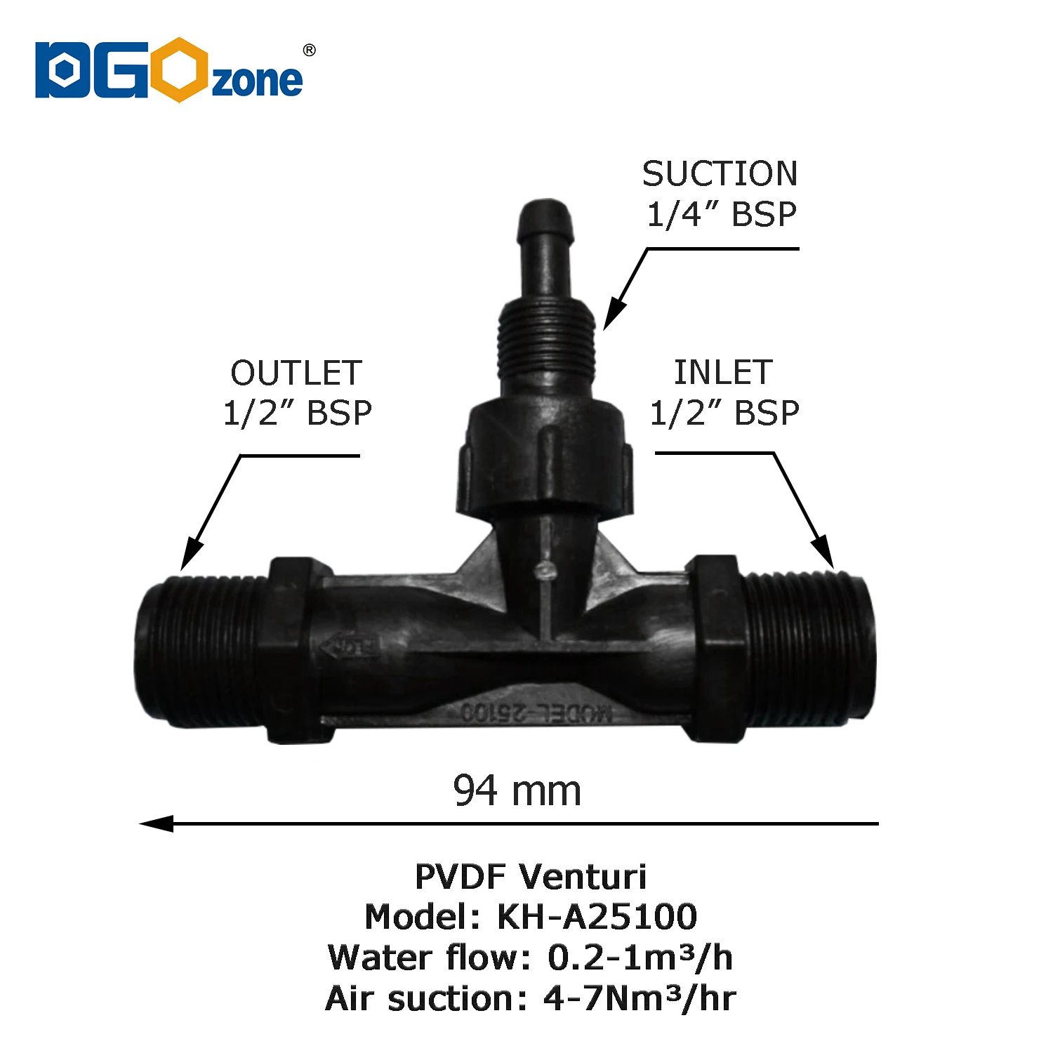 Dgozone Multi-size Venturi Injector Nozzle Pvdf Fertilizer Injector 1/4 ...
