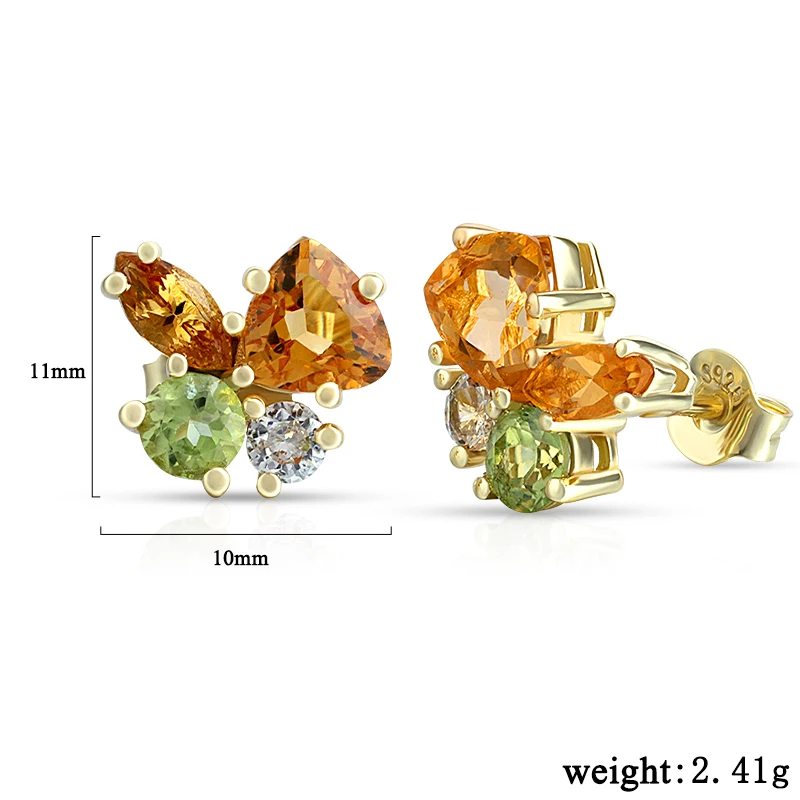 Joacii 925 Sterling Silver Gold Plated Multi-color Gems Light Trillion ...