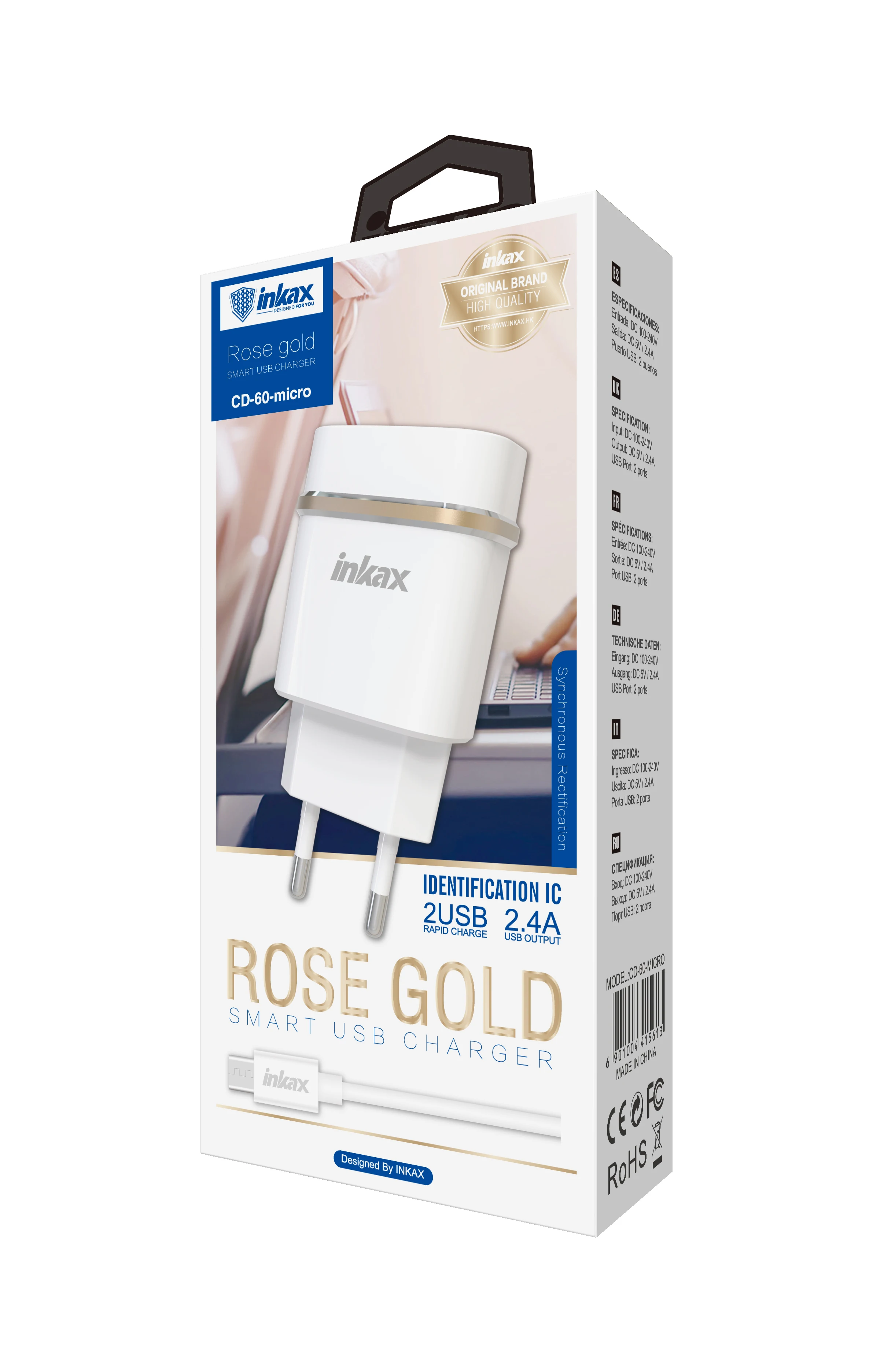 Inkax 2.4a Dual Usb Charger Eu Plug Portable Cell Phone Travel Wall ...