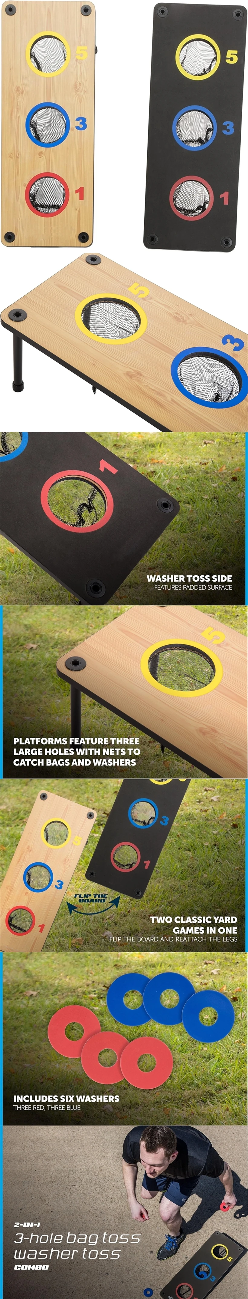 2-in-1 Wooden Cornhole and Bag Toss Game Washer Toss Combo Includes ...