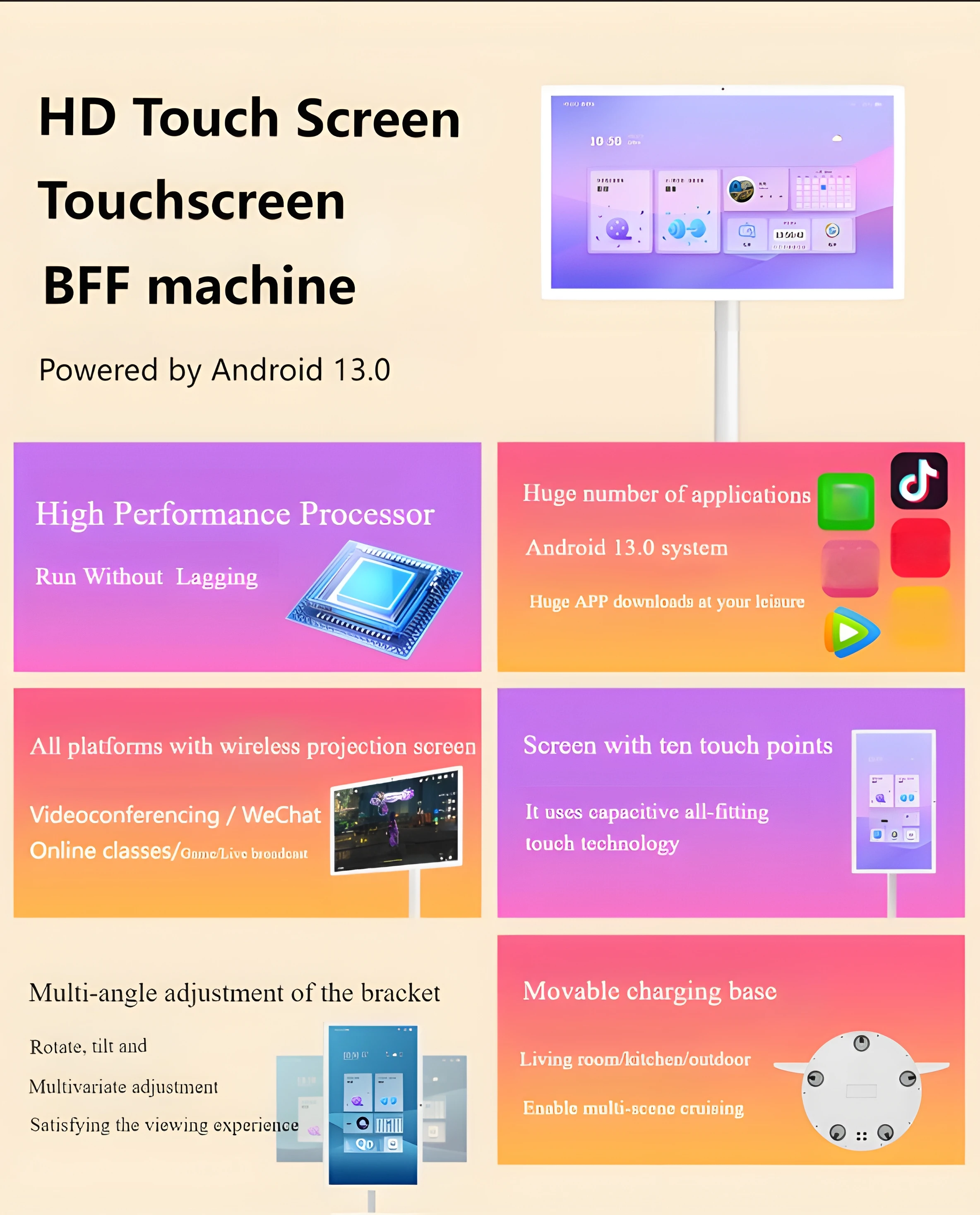 22 Inch White Tablet Mobile Android Television Smart Tv on Wheels Touch ...