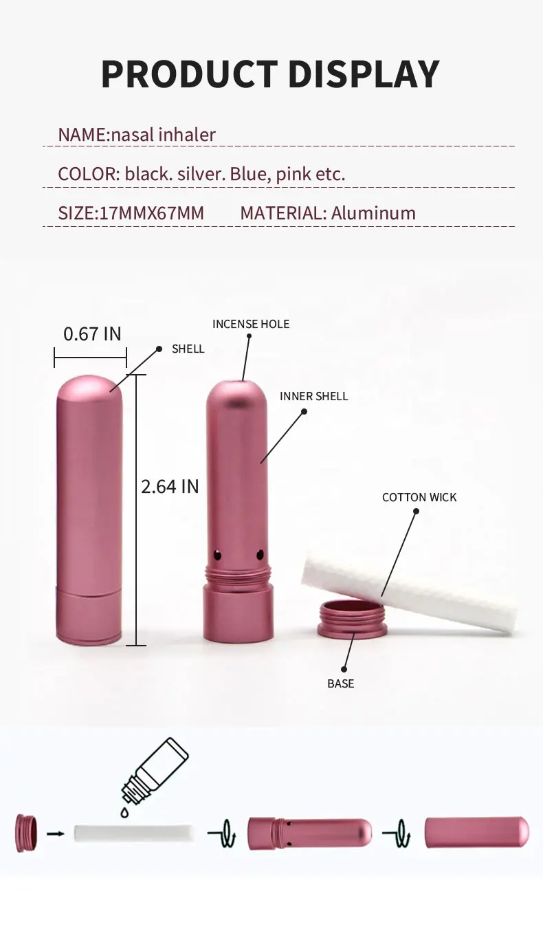 Stylish Aluminum Packaging Nasal Inhaler Essential Oil Bottle