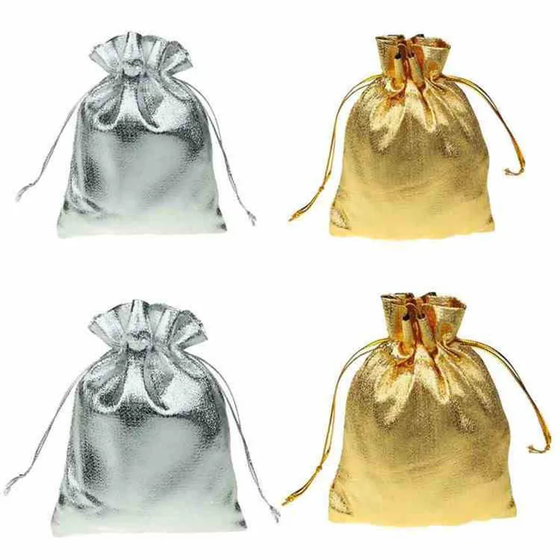 Small Gold Silver Metallic Drawstring Bag Jewelry Gift Wedding Candy ...