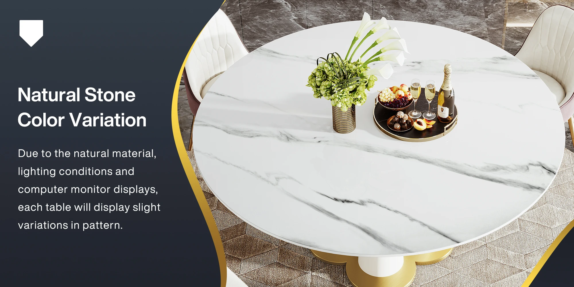 Tribesigns Modern Round Luxury Gold and White Sintered Stone Dining ...