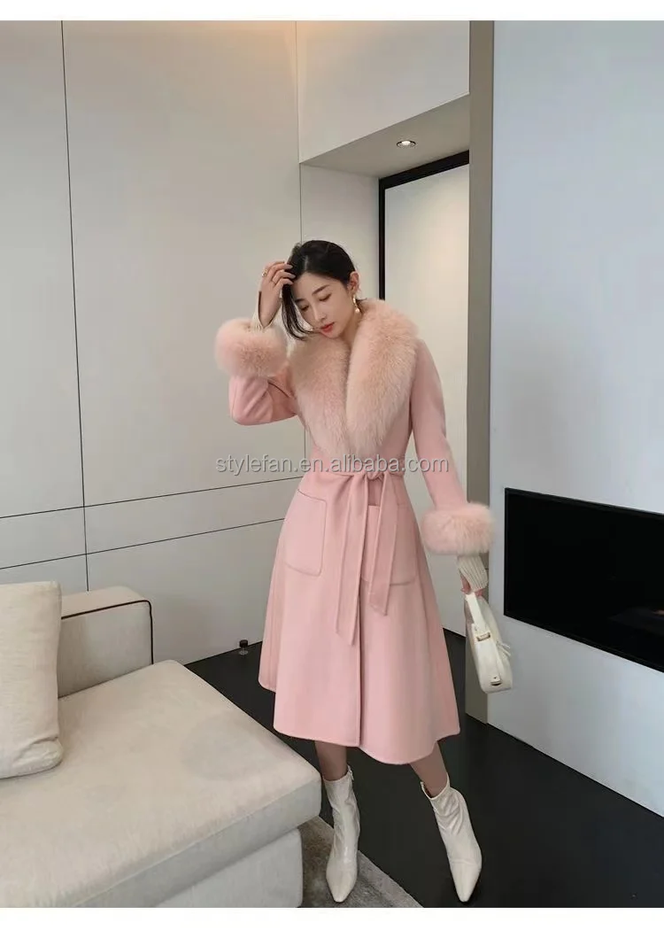Faux Cashmere Coat with Faux Fox Fur Collar - Wholesale