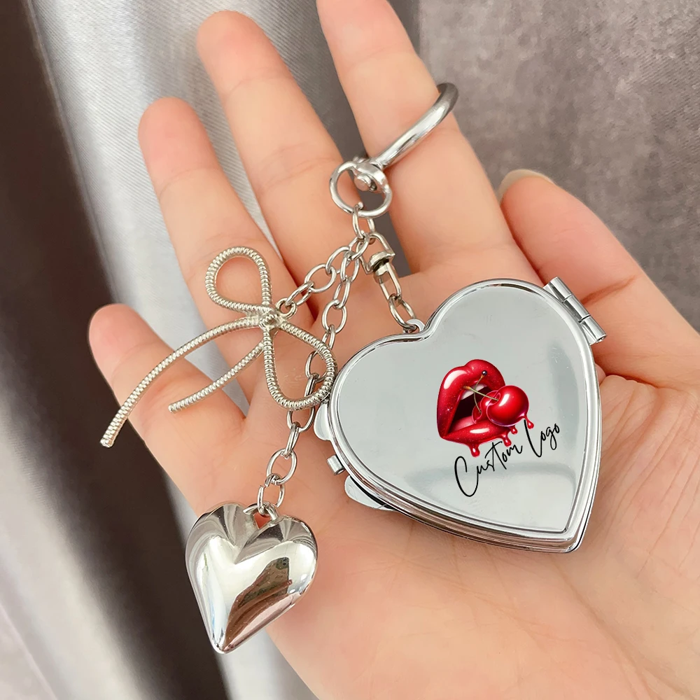 Small Heart Metal Compact Mirror Double Sides Keychain Mirror Portable ...