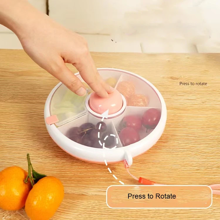 Home Portable Moisture-Proof Kids Snacks Rotating Plate Spinner Box ...