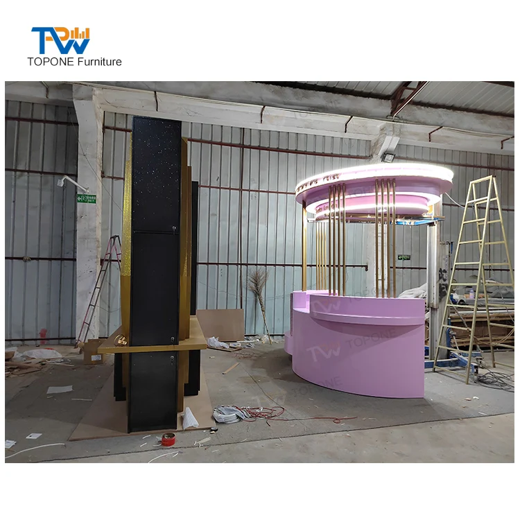 Pink Curved Reception Desk - Modern Beauty Salon Furniture
