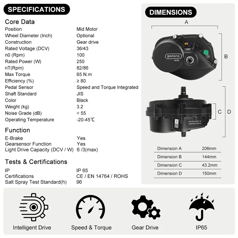 Ebike Conversion Kit - Bafang 8fun M200 36v 250W Motor