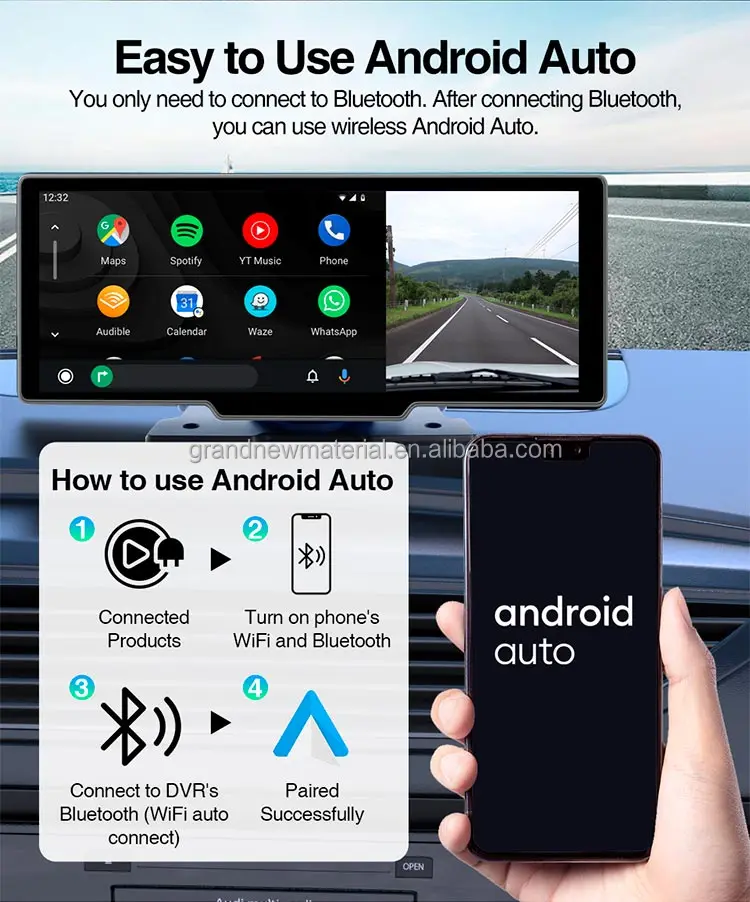 Grandnavi Wireless Carplay Dash Cam Dvr Wireless Android Auto Touch ...