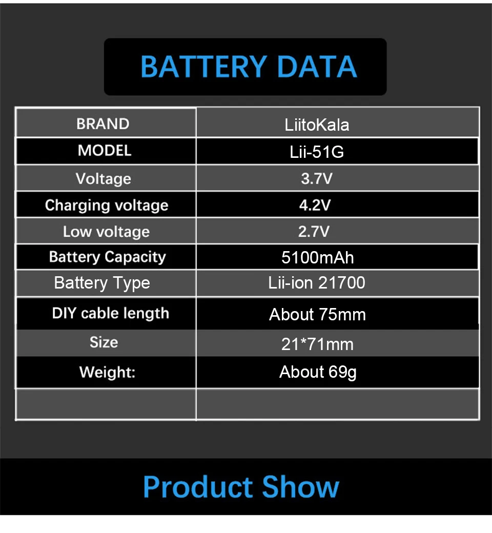 Liitokala 21700 Battery 3.7v Li-ion Rechargeable Batteries 5100mah ...
