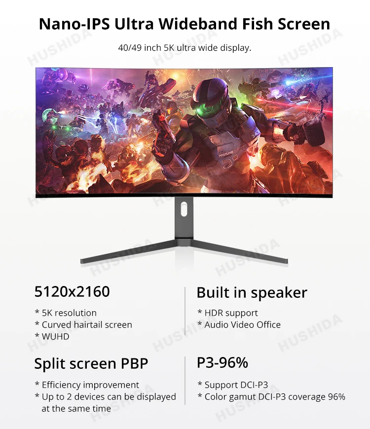 HUSHIDA 40 Inch Curved Gaming Monitors - Super Wide Screen
