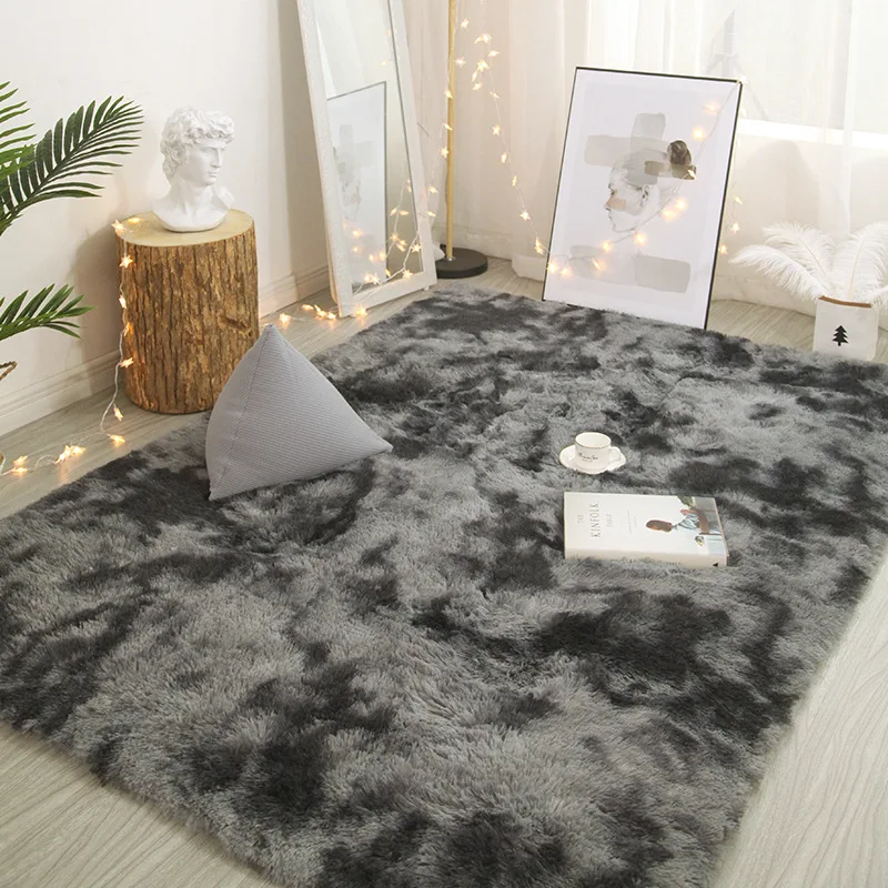 Thick Fluffy Throw Rug Soft Grey Plush Floor Mat Carpet Bedroom Fluffy ...