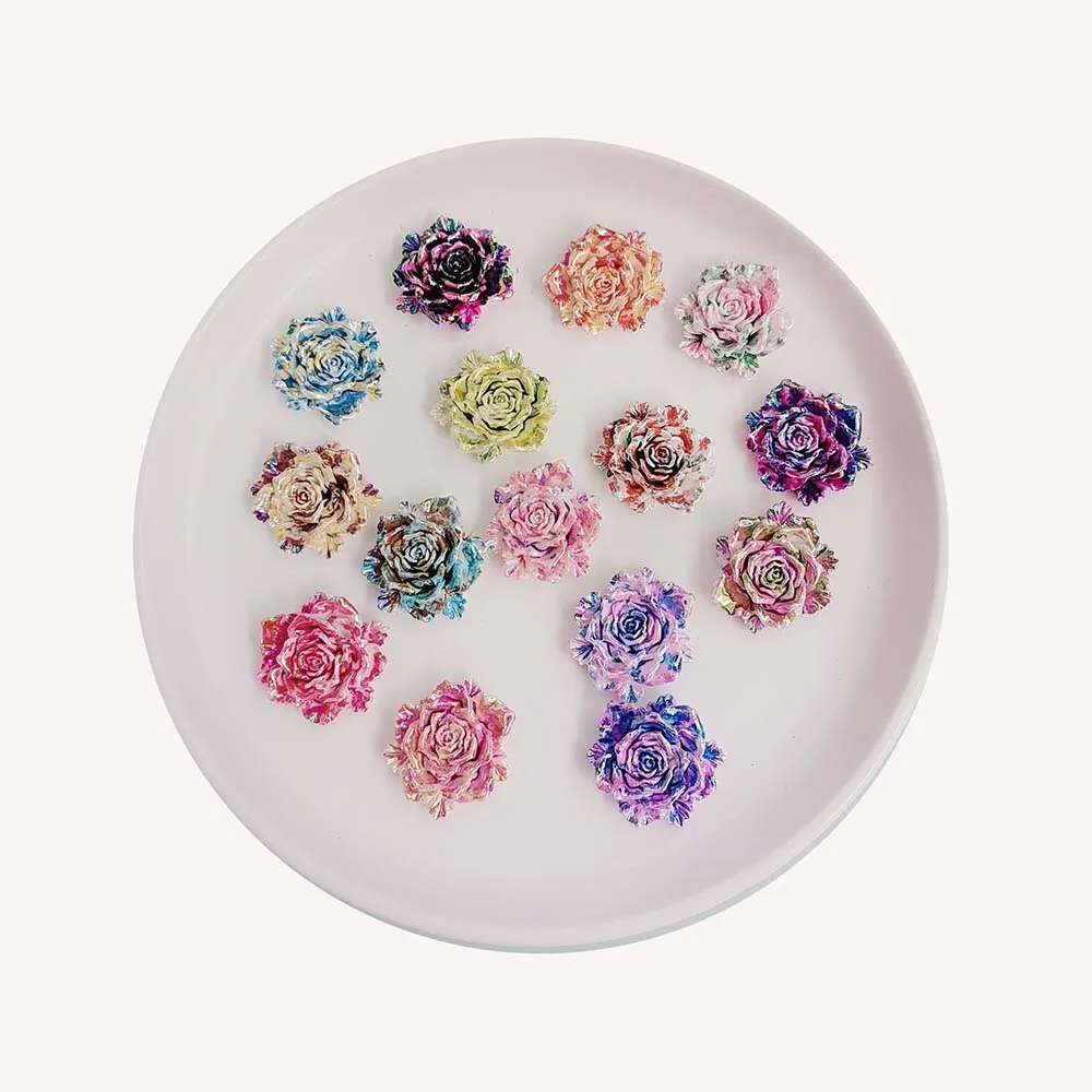 100pcs 23*24mm Ab Color Mabel Subshrubby Peony Flower Flat Back Resin ...