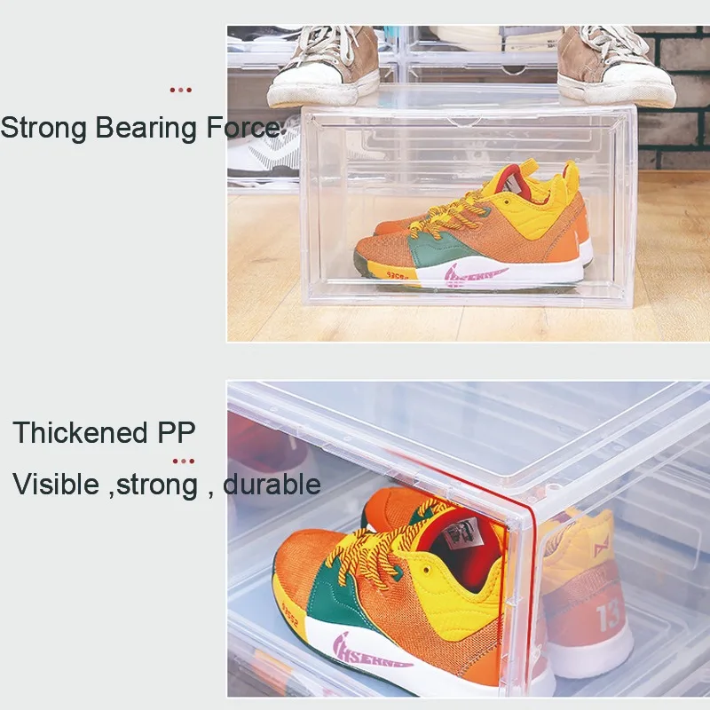 Transparent Plastic Sneaker Stackable Shoe Storage Boxes Drop Front Acrylic Drawer Type Magnetic ...