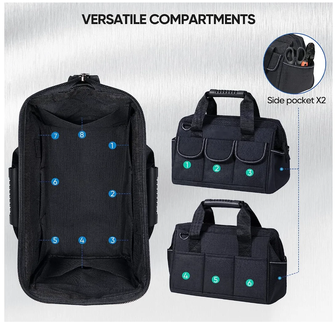 Custom 12in Tool Bag With Waterproof Soft Bottom,Multi-pockets Wide ...