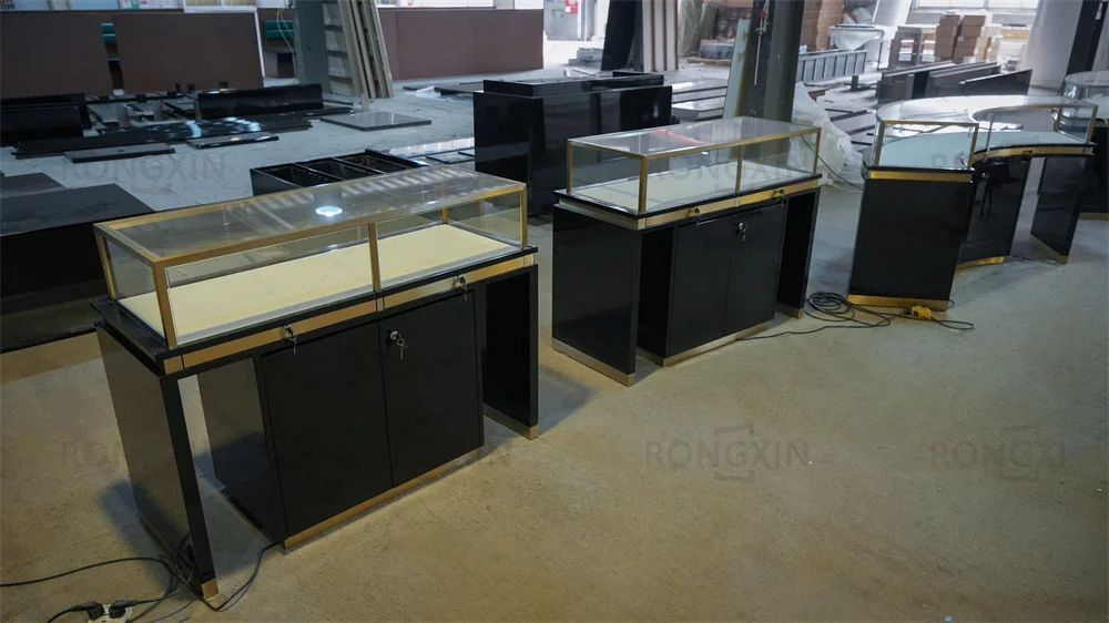 Retail Store Design Wooden Tempered Glass Reception Counter Display ...