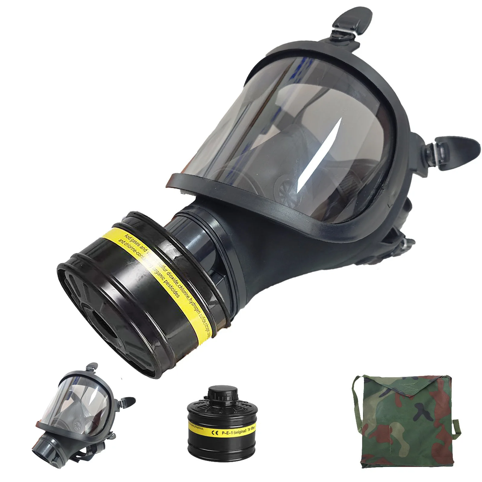 Full-face respirator anti-toxic mask emergency gas smoke biochemical ...