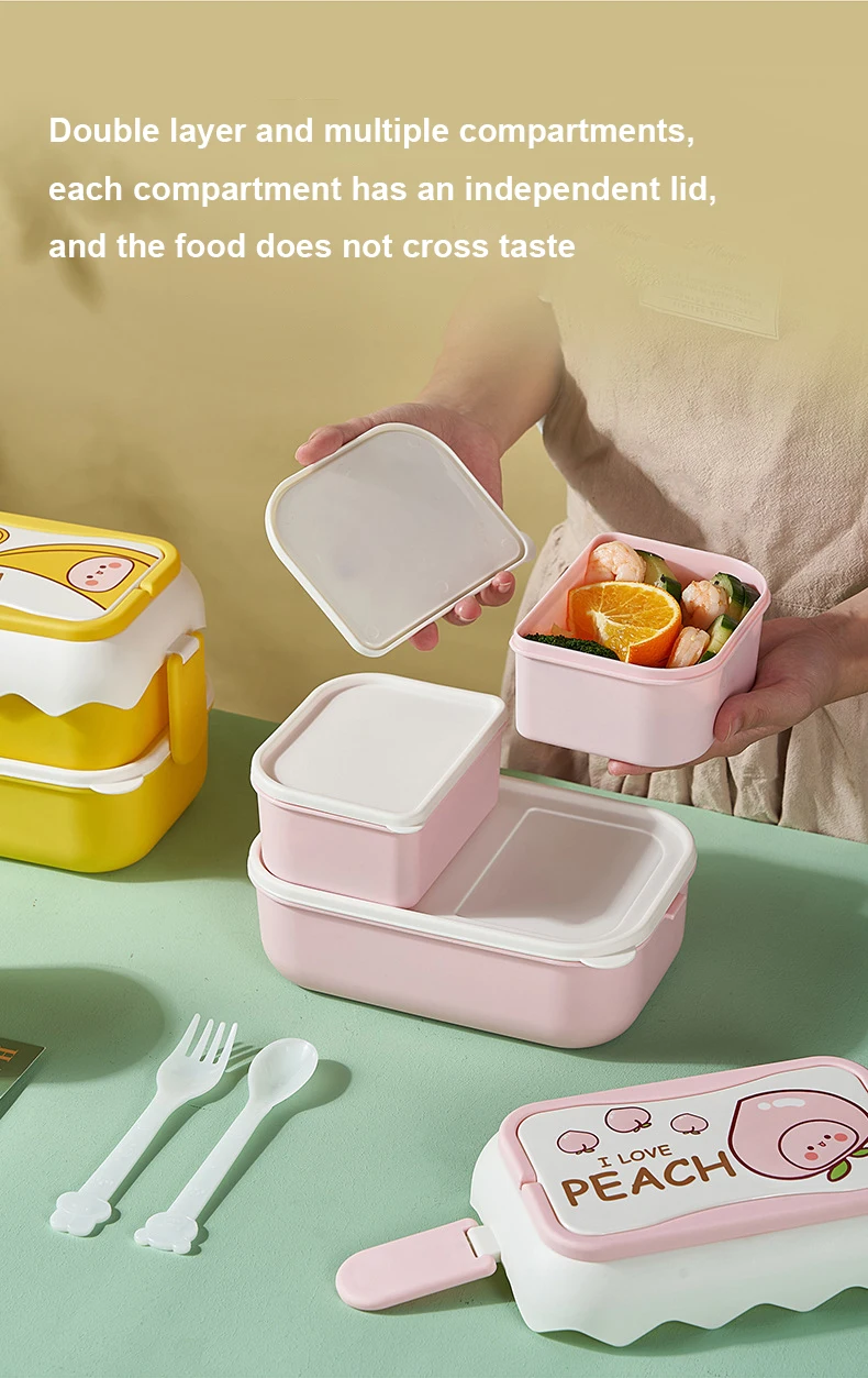 Portable Plastic Bento Lunch Box Set With Compartment And Handle For ...