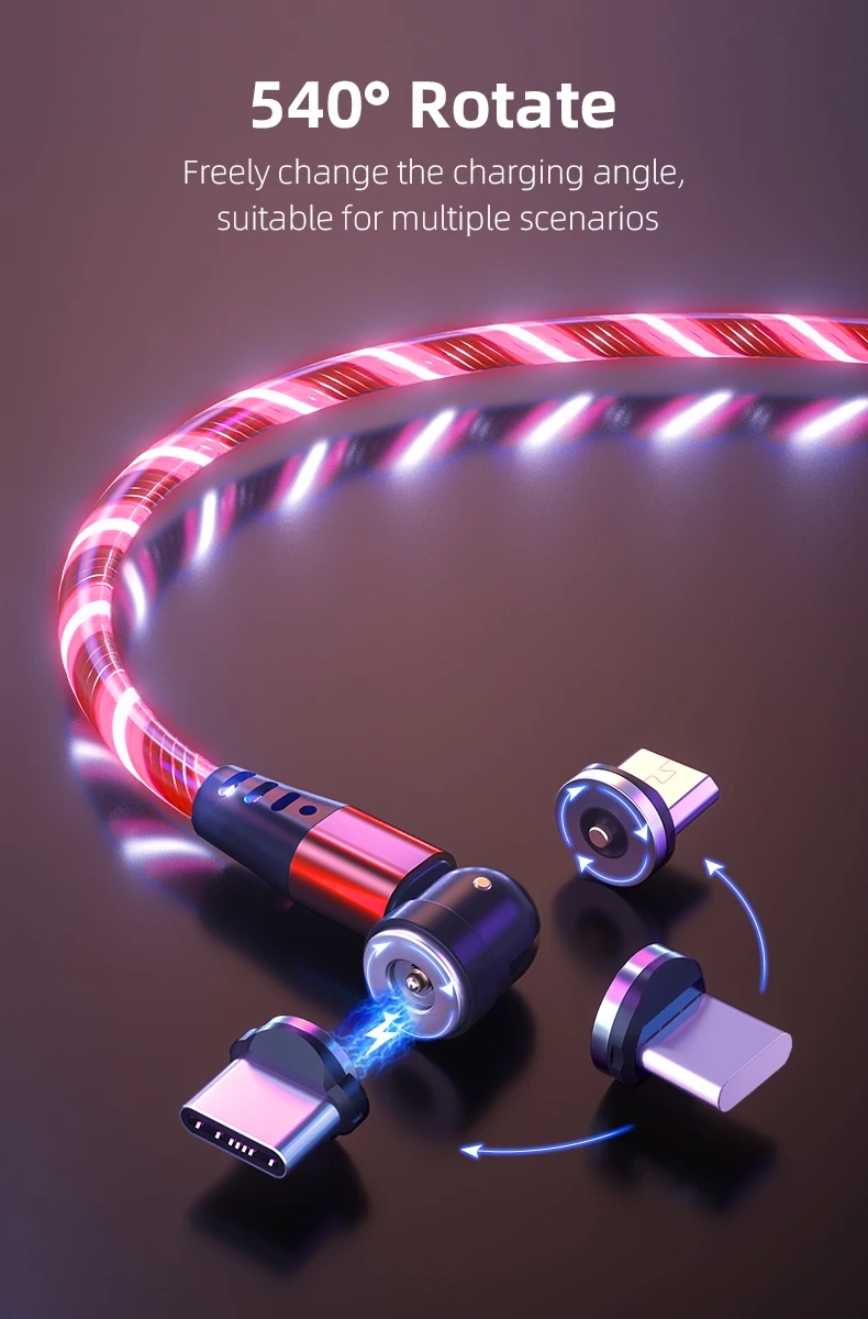 2024 L-shaped Rotate Usb Magnetic 3in1 Luminous Usb Charging Cables For ...