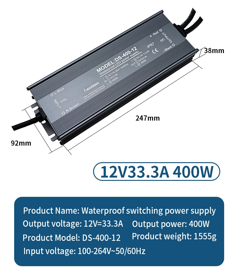Ultra-thin 12v/24v 5a - 25a 60w 100w 200w 300w 400w Ip67 Slim Led Switching Waterproof Power ...