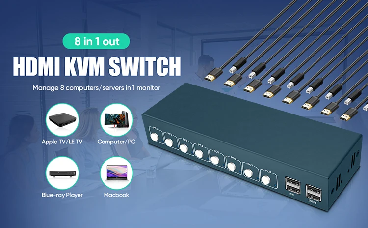 8 Port Kvm Switch Support Hot Key One Monitor 8 Computers 4k 30hz Usb ...
