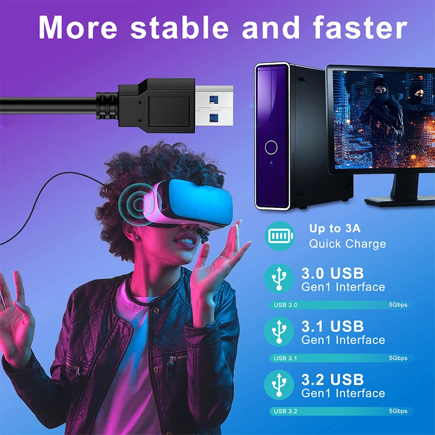 1m 3m 5m 16ft 90 Degree Right Angle High Speed 5gbps 3.0 Usb Type A To ...